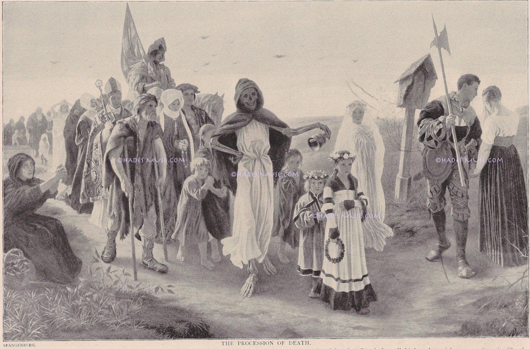 Funeral Procession of Death-grim Reaper-skeleton-1894 Antique Vintage ...