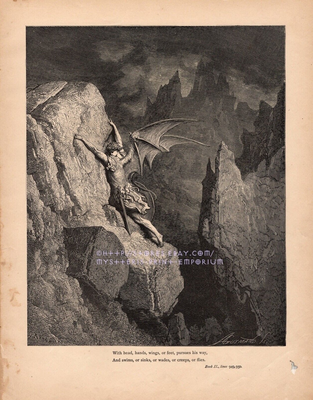 Devil-tortured Soul-1885 Antique Vintage Art Print-picture-rare ...