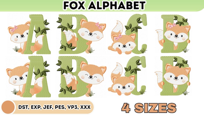 Fox Alphabet Embroidery Design (boy and Girl) - Monogram With Forest ...