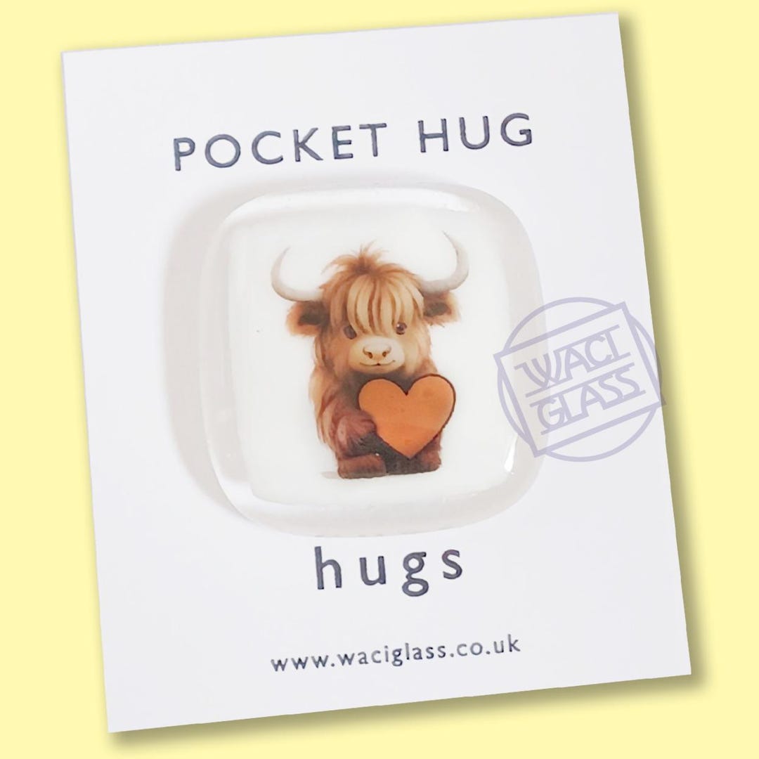 Highland Cow Pocket Hug: Fused Glass, Friendship Gift, Hugs, Love You ...