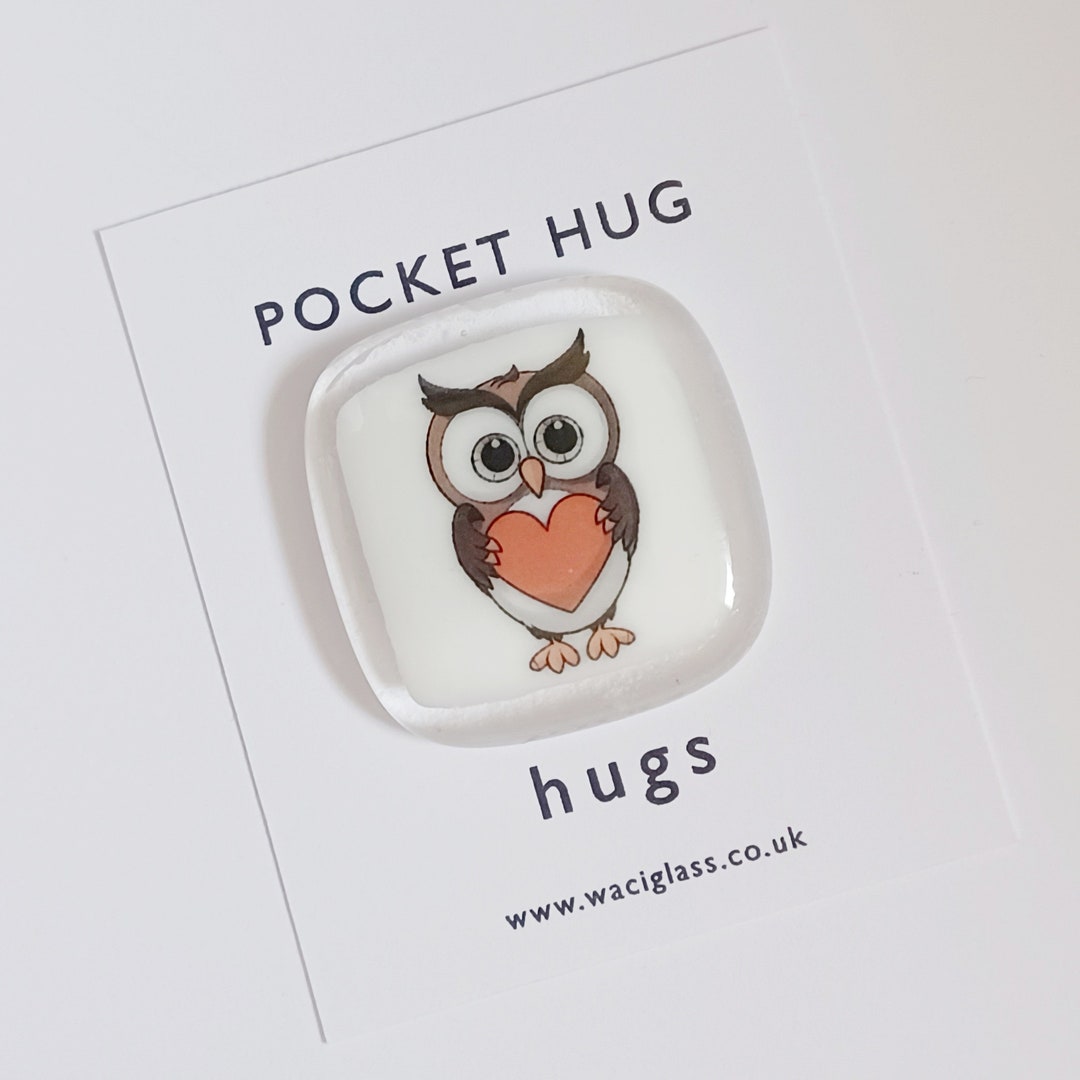 Fused Glass Pocket Owl Hug: Friendship Gift, Hugs, Love You, Thinking ...