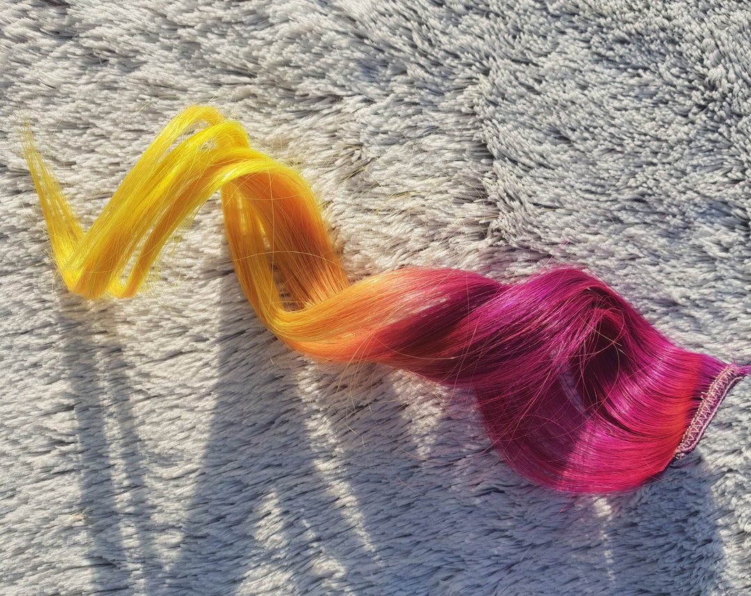 Magenta to Yellow Hair Extensions Clip in Human Hair Streaks - Etsy UK