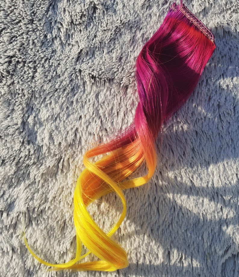 Magenta to Yellow Hair Extensions Clip In Human Hair Streaks | Etsy