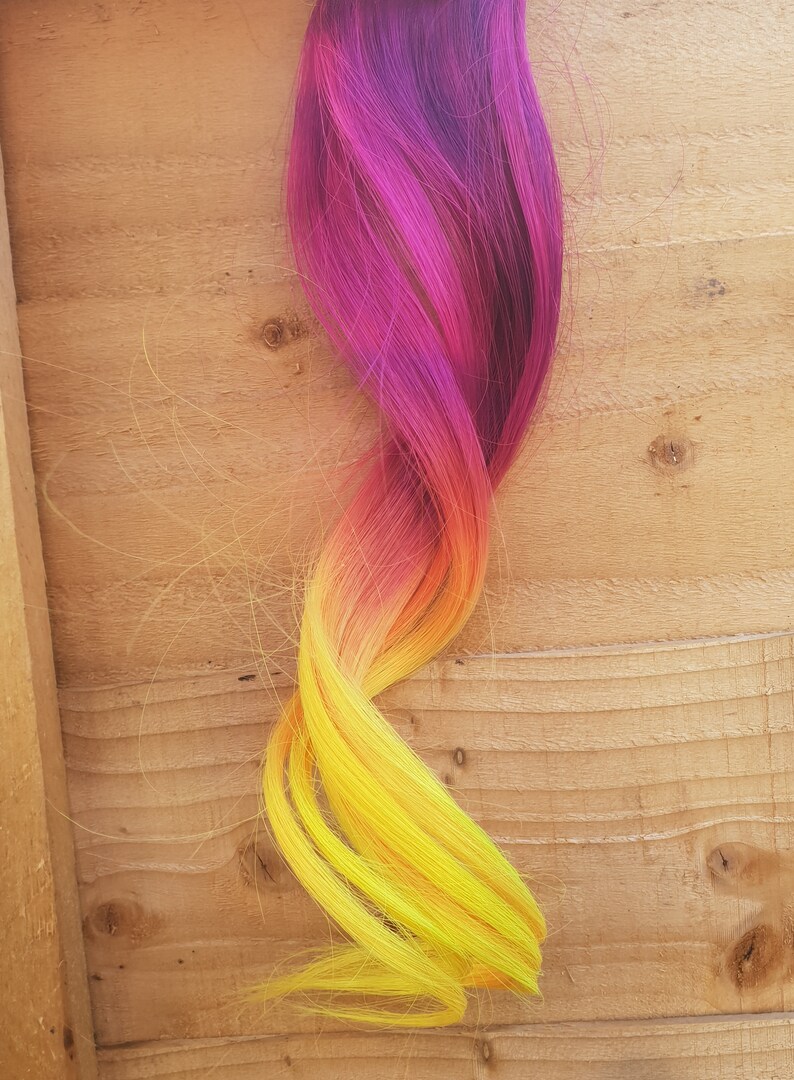 Magenta to Yellow Hair Extensions Clip In Human Hair Streaks | Etsy
