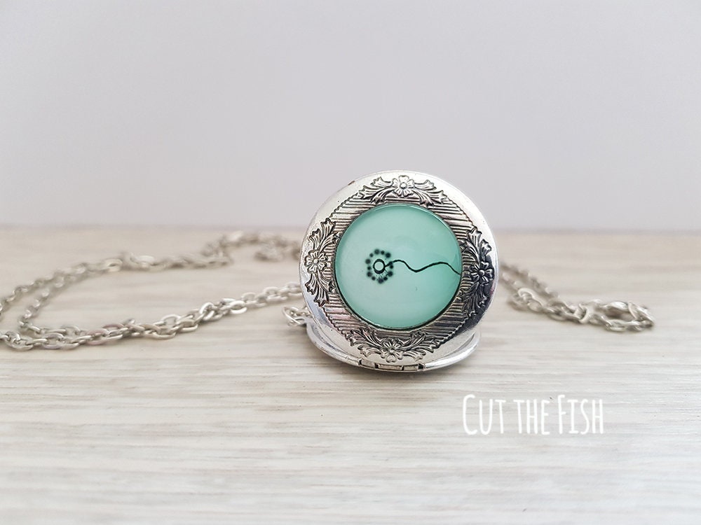 Mint Green Locket Necklace With Dandelion Flower - Etsy