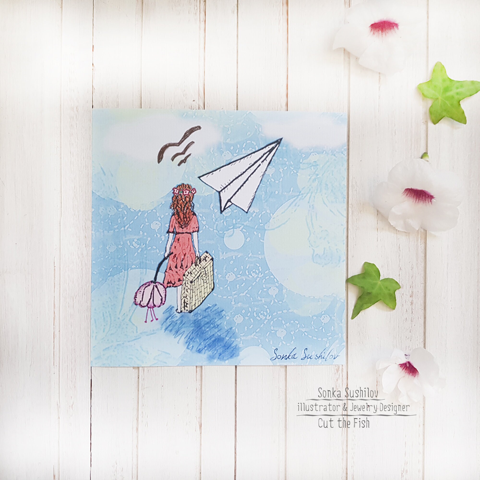 Girl With Paper Plane Print (2 Different Sizes) - Origami Paper Plane ...