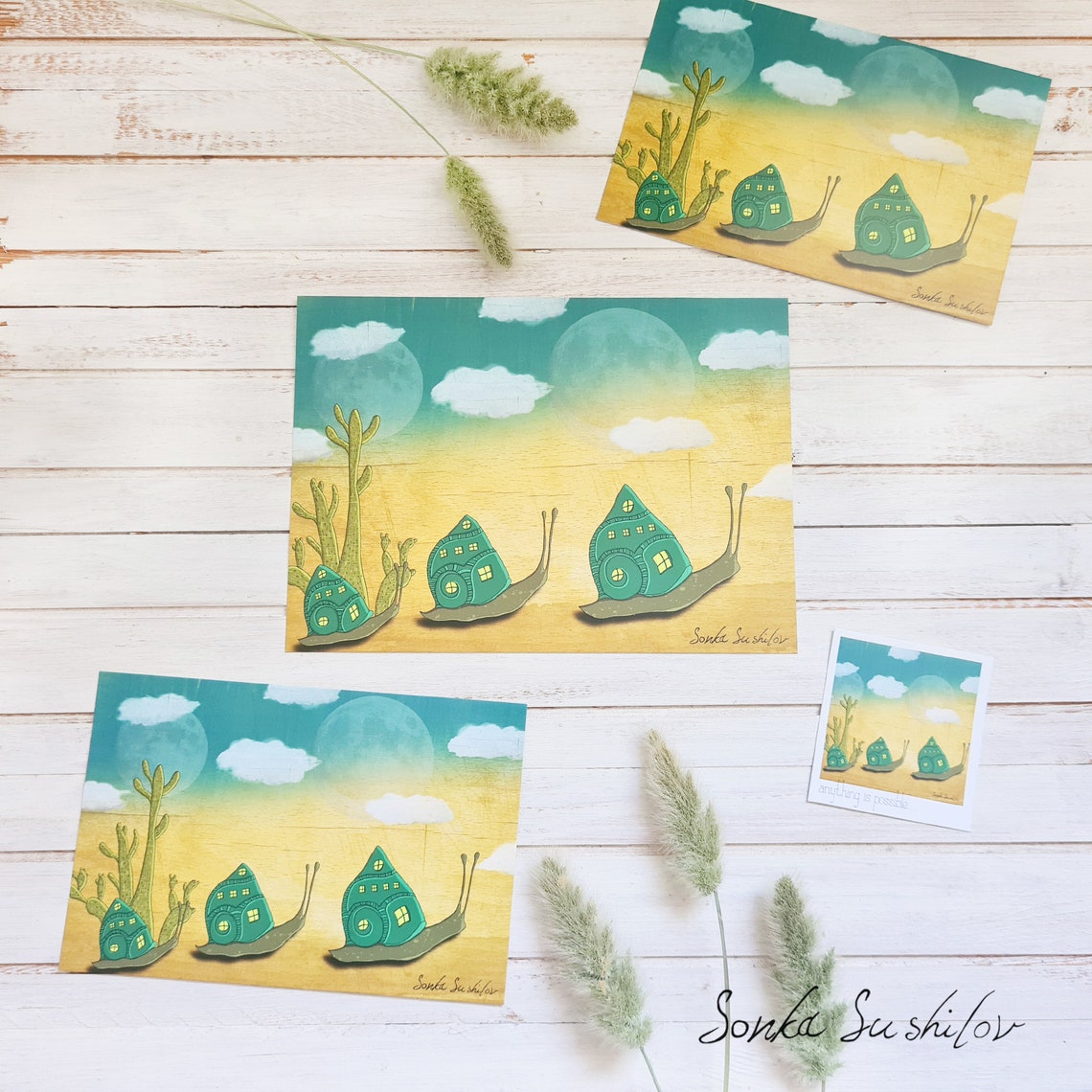 Snails With Houses Art Print (4 Different Sizes) - Fairy Tale Greeting ...