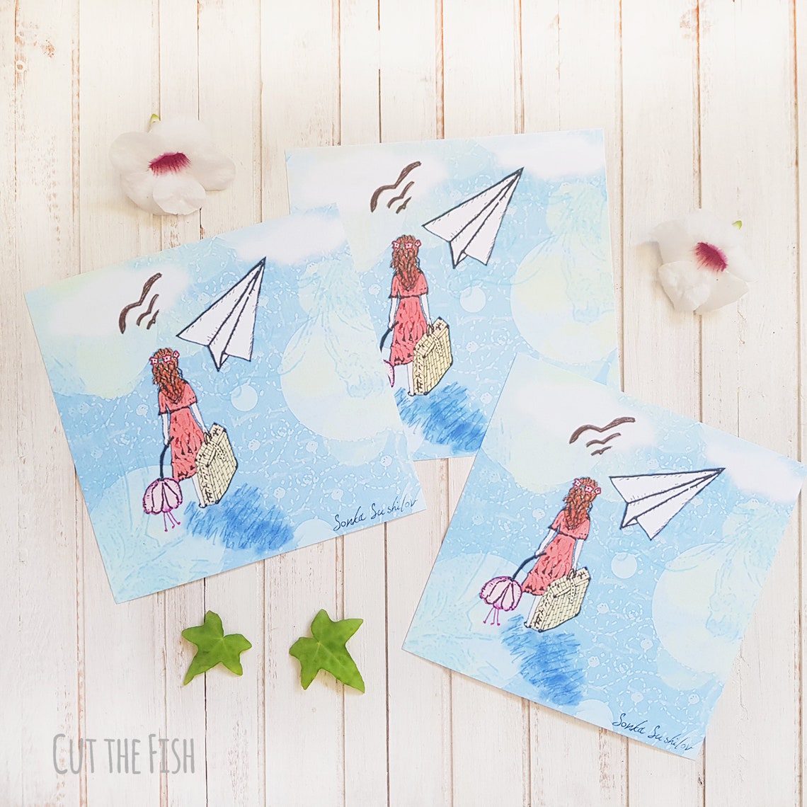 Girl With Paper Plane Print (2 Different Sizes) - Origami Paper Plane ...