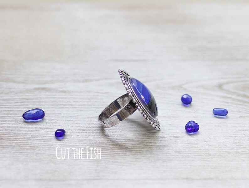 Full Moon Blue Ring in Silver Tone Vintage Style Adjustable Ring - Etsy