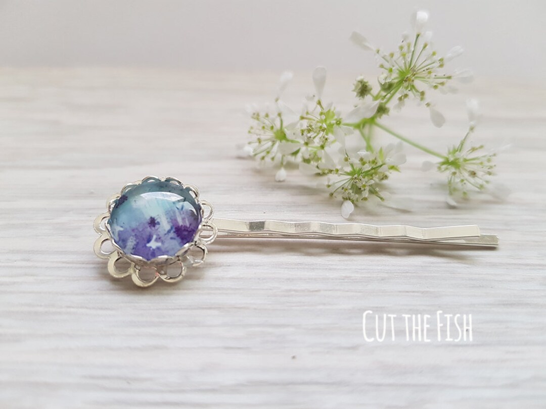 Purple Blue Hair Pin - Purple Hair Pin - Silver Bobby Pin - Art Jewelry ...