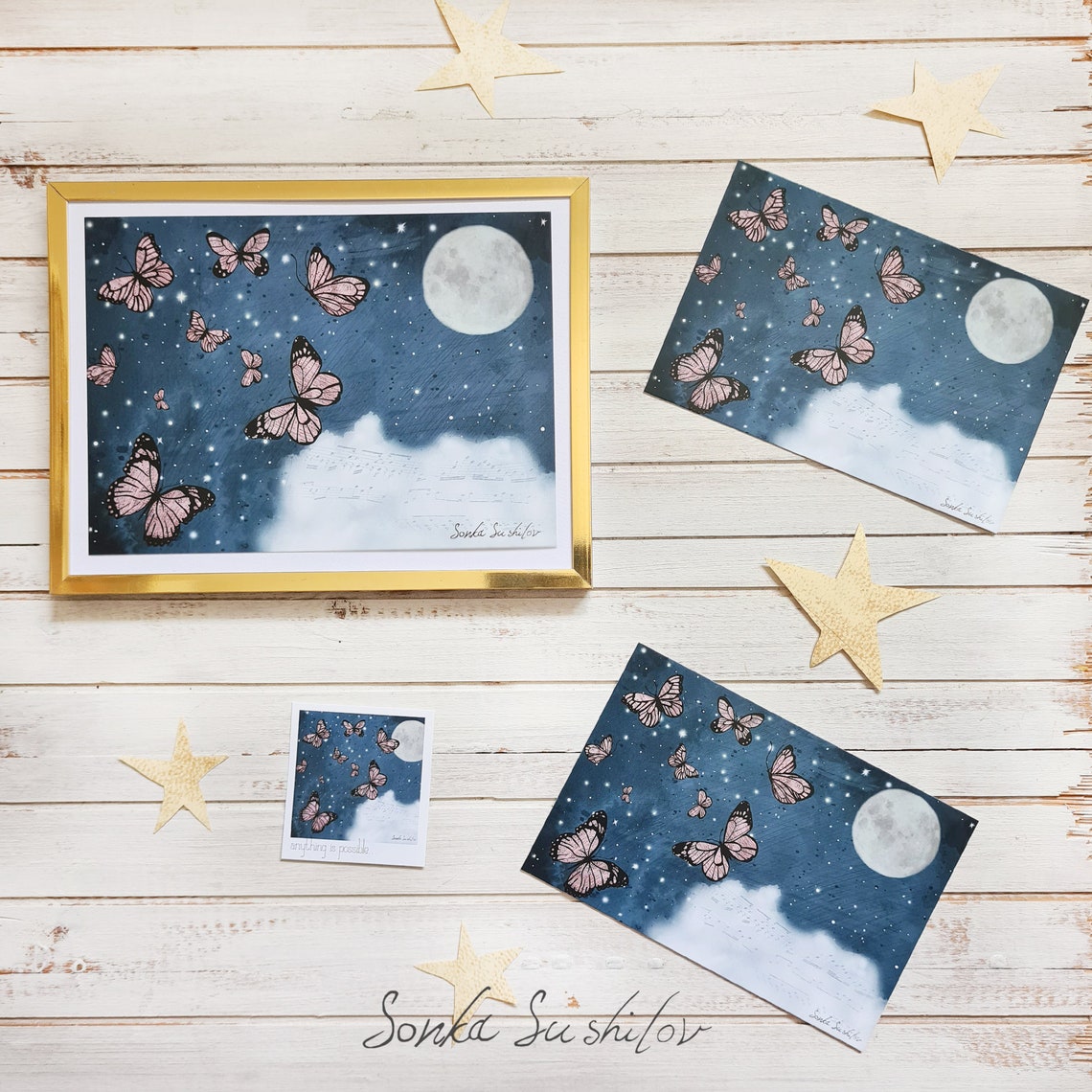 Singing Butterflies in the Night Sky Art Print (4 Different Sizes ...