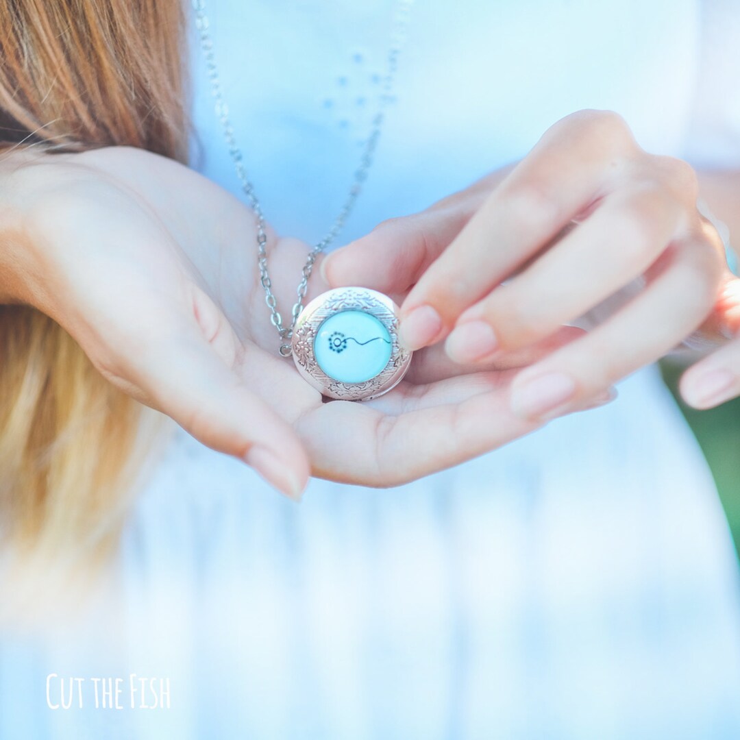 Mint Green Locket Necklace With Dandelion Flower - Etsy