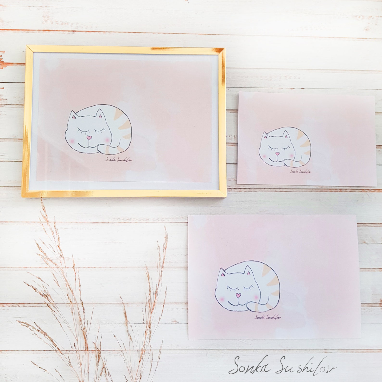 Sleepy Cat Print (3 Different Sizes) - Cute Cat Greeting Card - Etsy