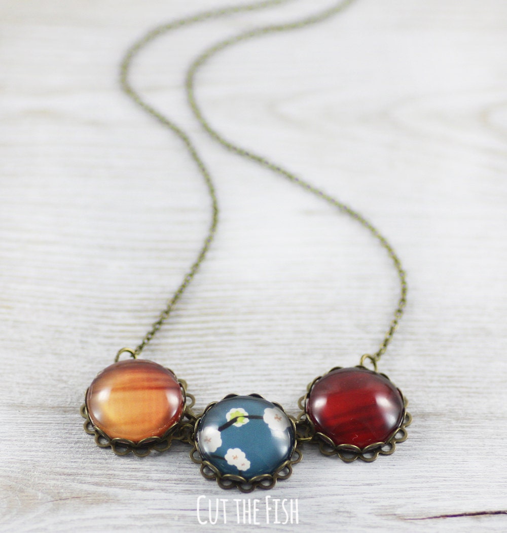 Red Orange and Blue Jewelry in Vintage Bronze - Etsy