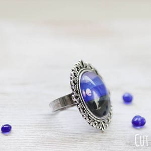 Full Moon Blue Ring in Silver Tone Vintage Style - Adjustable Ring - Etsy