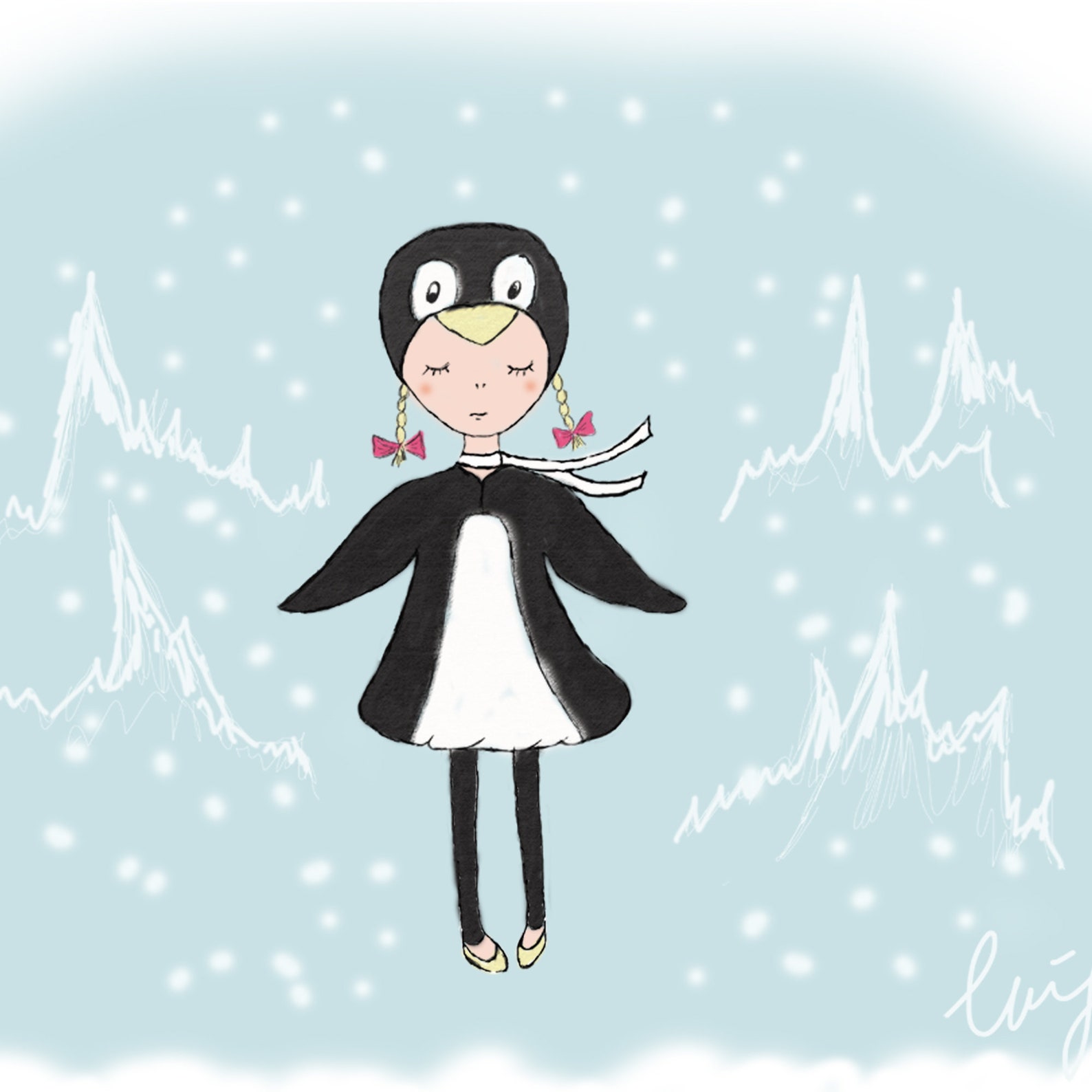 Penguin Girl Print 3 Different Sizes Girl in Penguin - Etsy