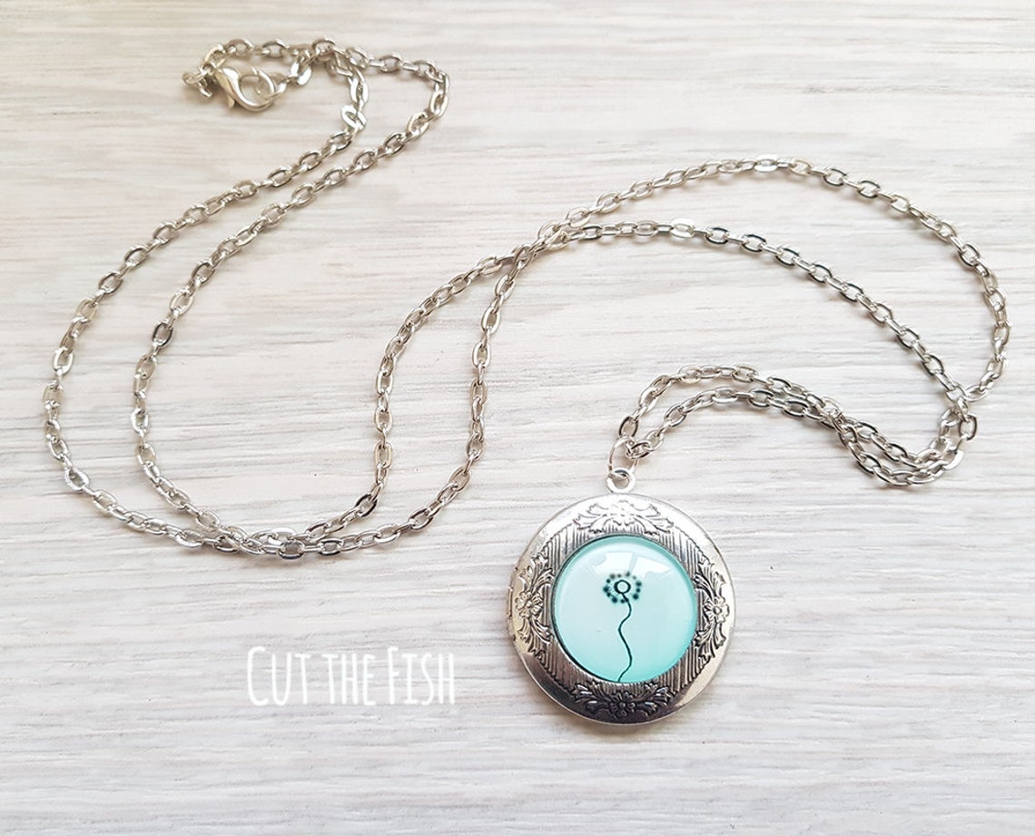 Mint Green Locket Necklace With Dandelion Flower - Etsy