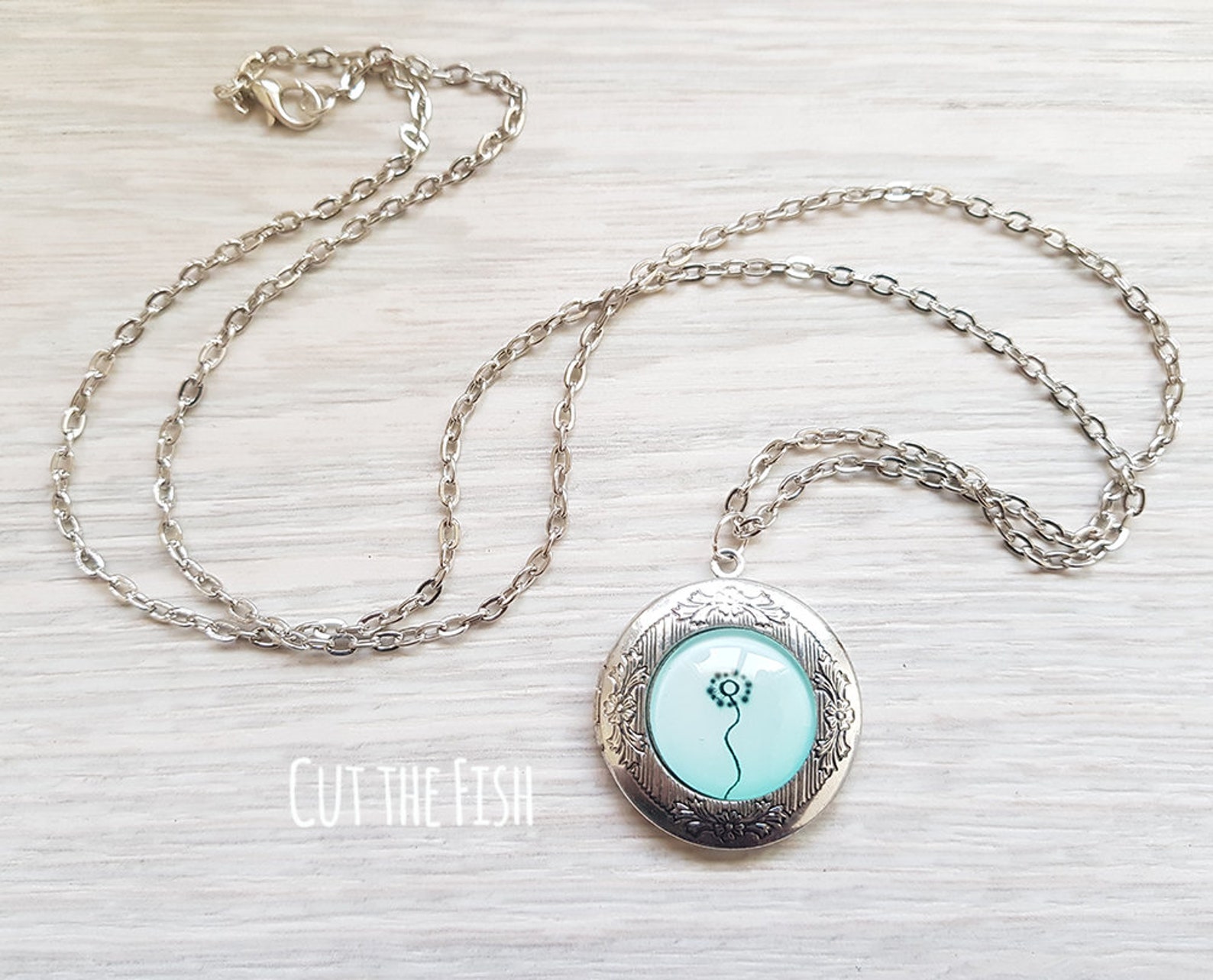 Mint Green Locket Necklace With Dandelion Flower - Etsy
