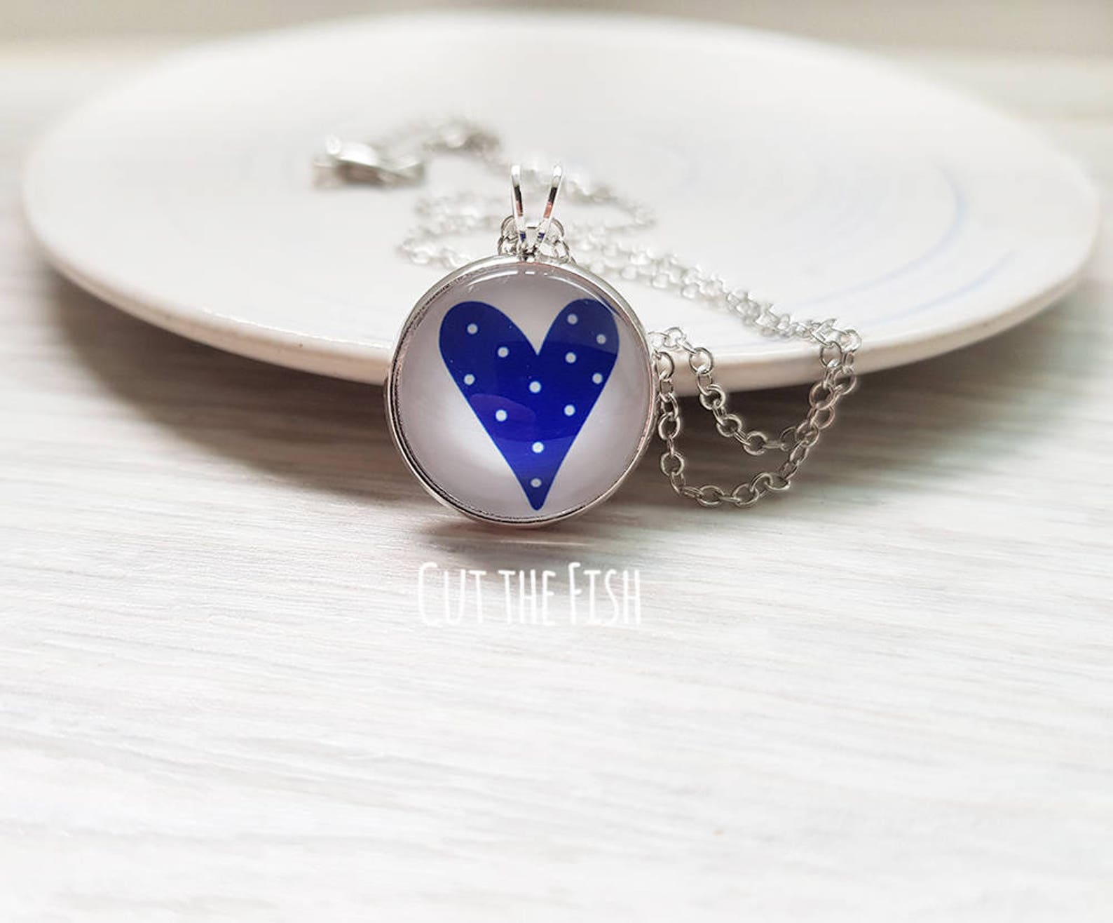 Blue Heart Pendant Blue Heart Necklace Blue Heart Jewelry Art Jewelry ...