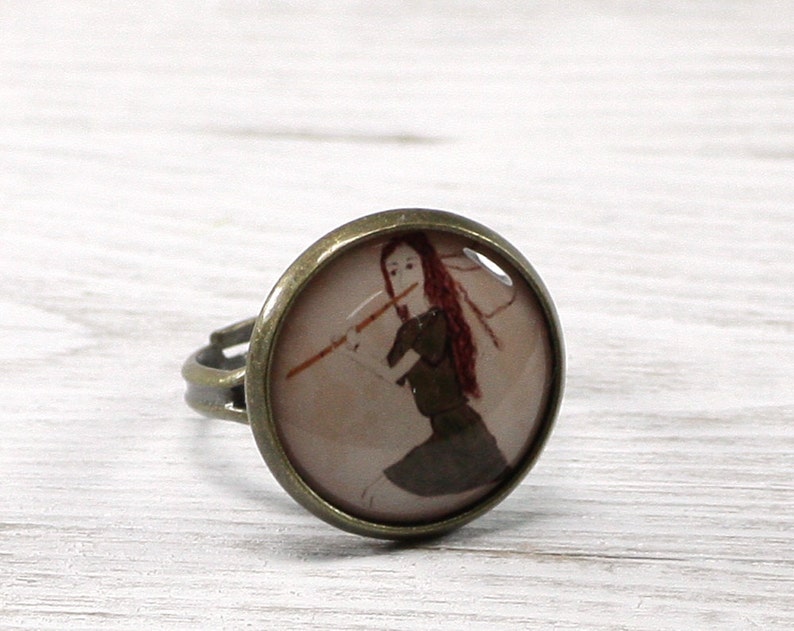 Bronze Music Ring - Girl With Flute Adjustable Ring - Etsy