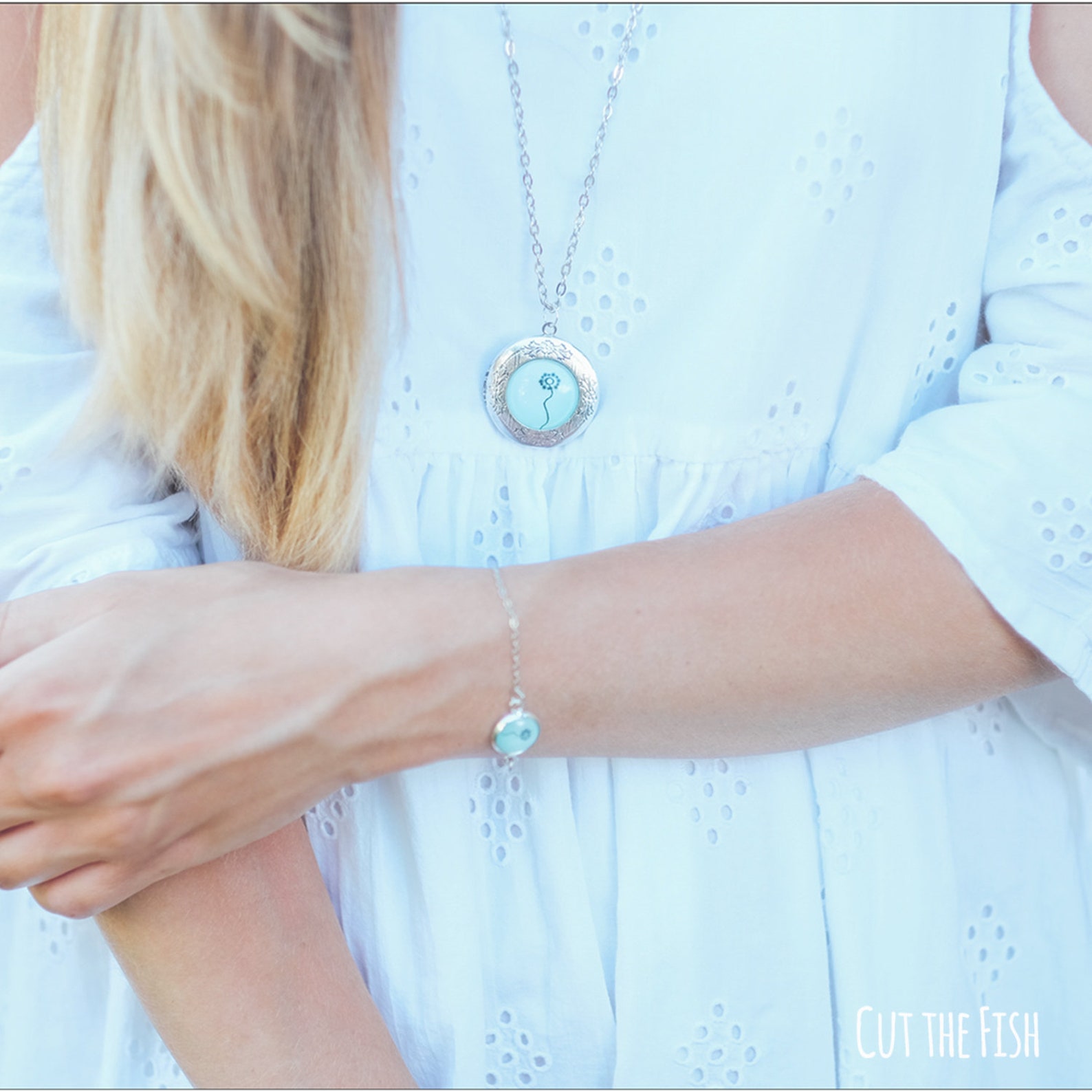 Mint Green Locket Necklace With Dandelion Flower - Etsy