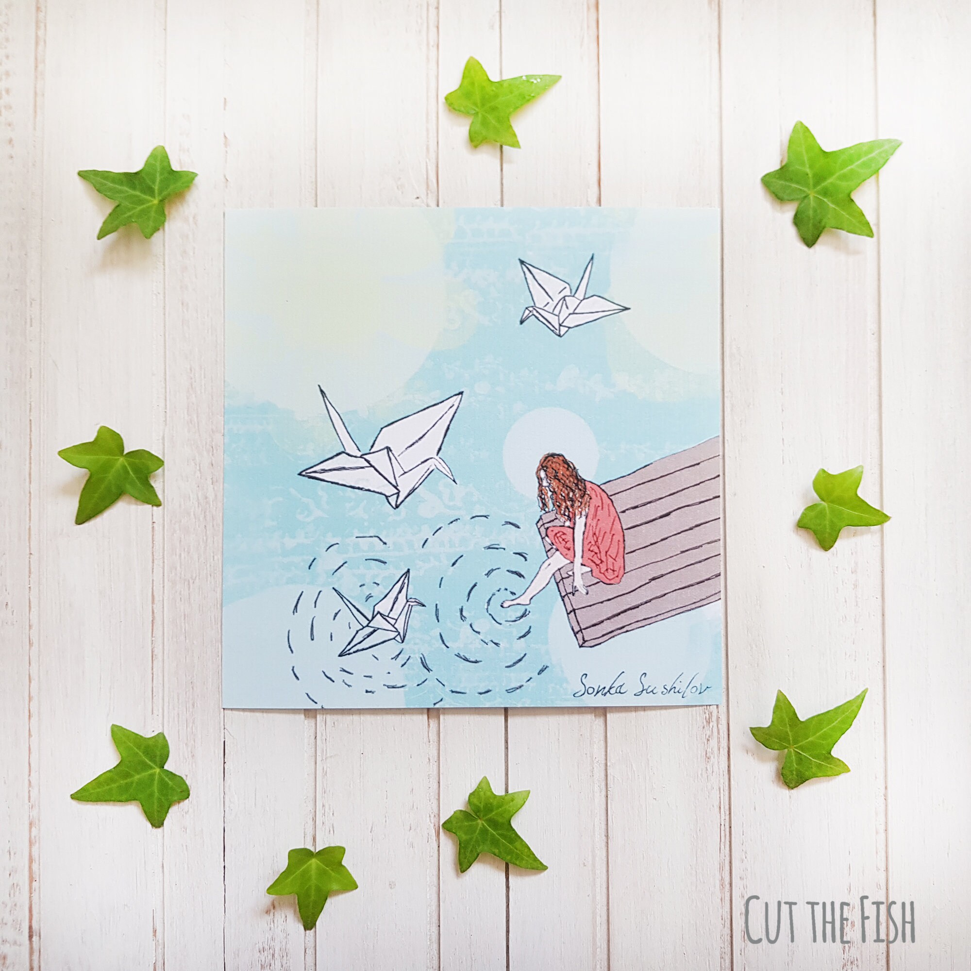 Girl With Paper Cranes Print (2 Different Sizes) - Origami Paper Cranes ...