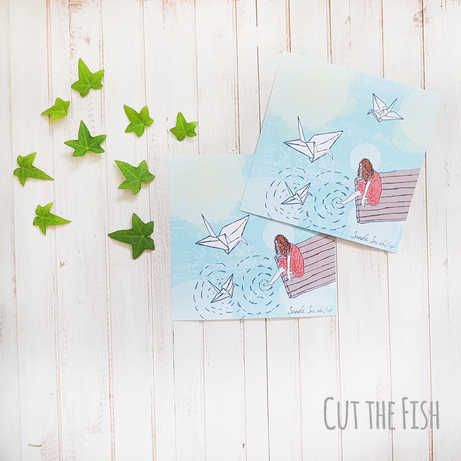 Girl With Paper Cranes Print (2 Different Sizes) - Origami Paper Cranes ...