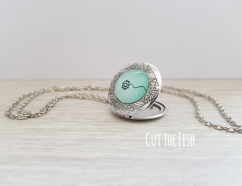 Mint Green Locket Necklace With Dandelion Flower - Etsy
