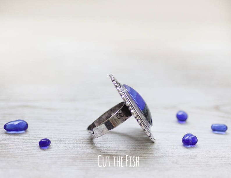 Full Moon Blue Ring in Silver Tone Vintage Style Adjustable Ring - Etsy