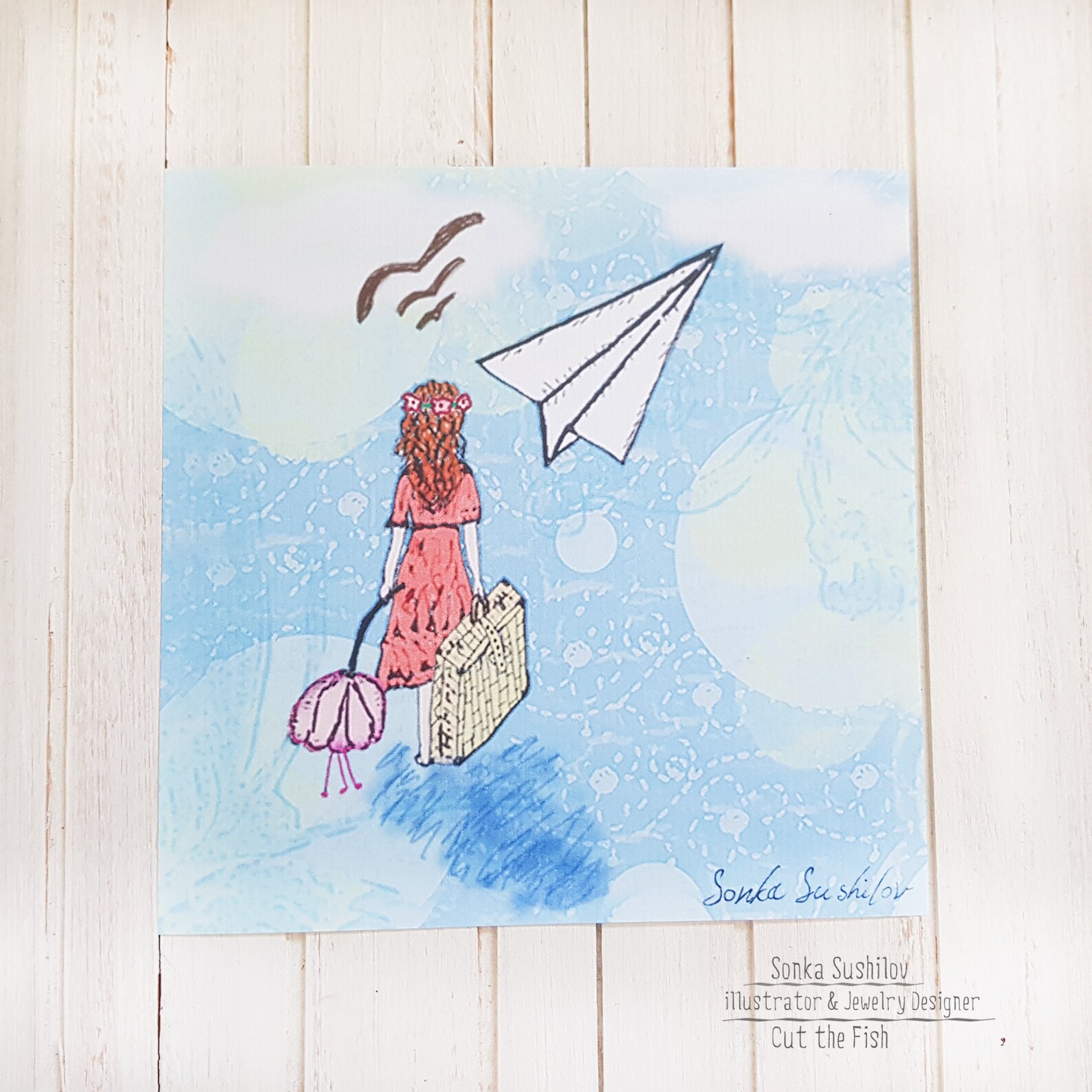 Girl With Paper Plane Print (2 Different Sizes) - Origami Paper Plane ...