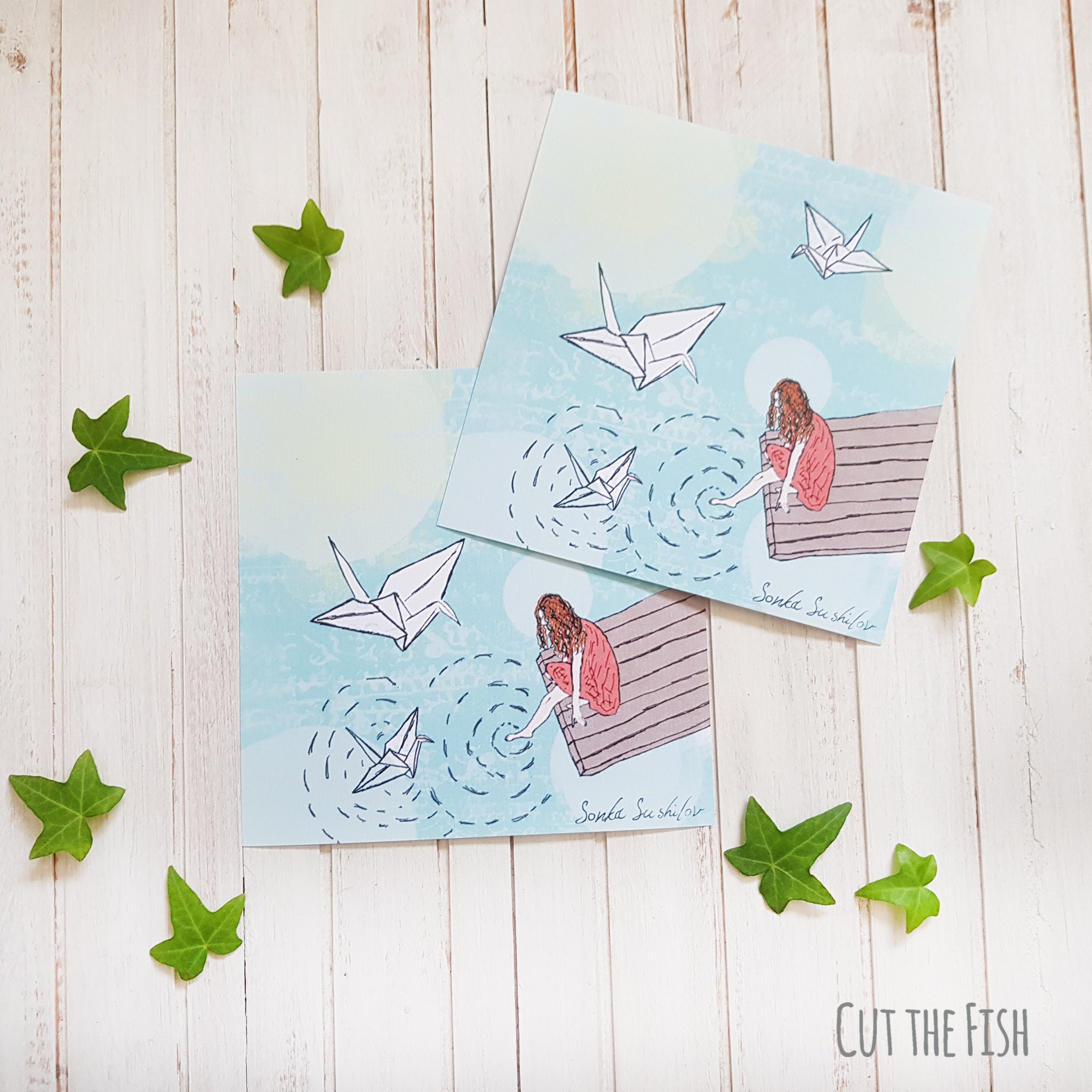 Girl With Paper Cranes Print (2 Different Sizes) - Origami Paper Cranes ...