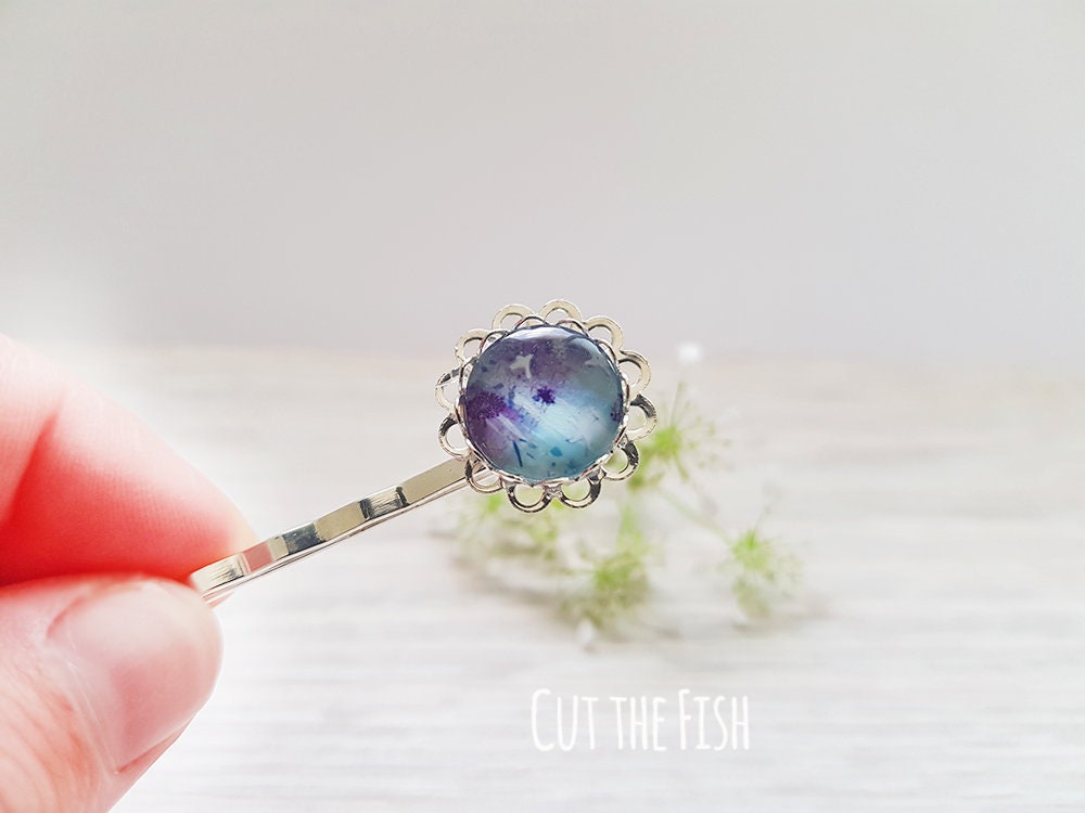 Purple Blue Hair Pin - Purple Hair Pin - Silver Bobby Pin - Art Jewelry ...