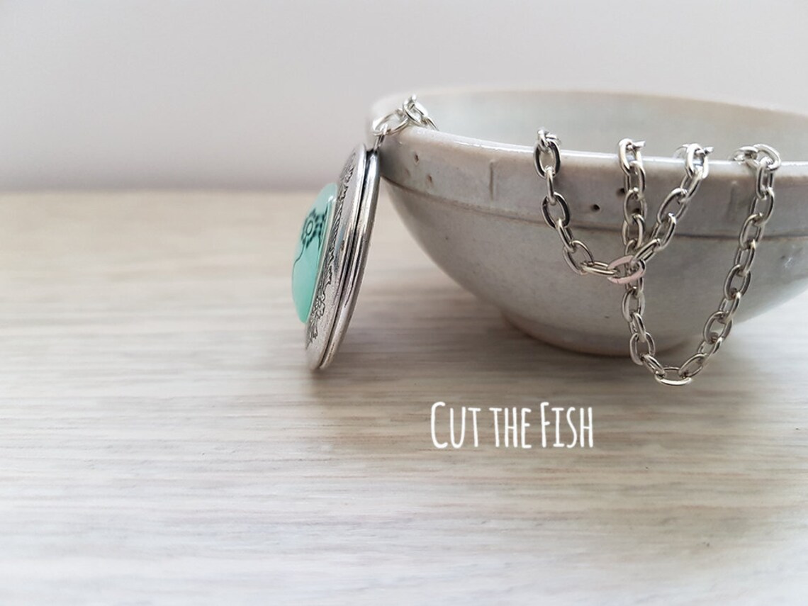 Mint Green Locket Necklace With Dandelion Flower - Etsy