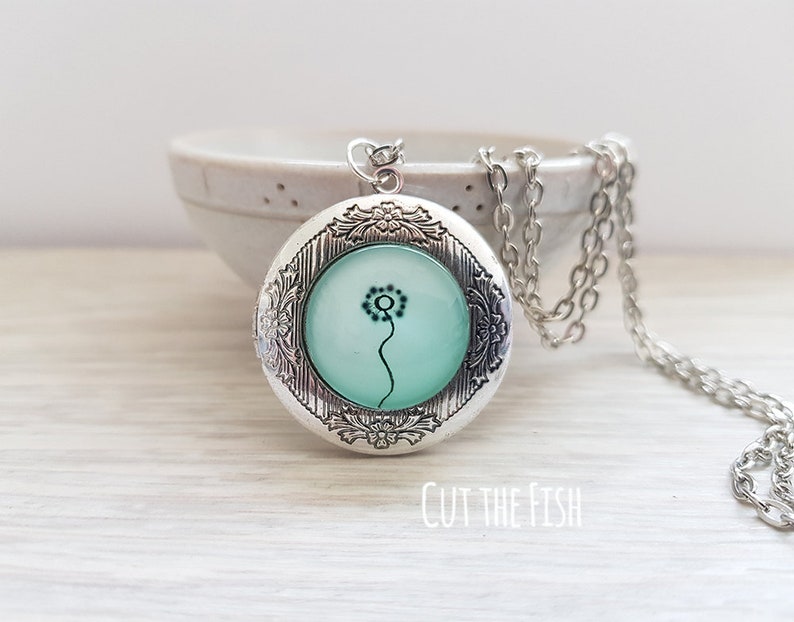 Mint Green Locket Necklace With Dandelion Flower - Etsy