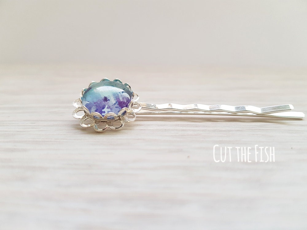 Purple Blue Hair Pin - Purple Hair Pin - Silver Bobby Pin - Art Jewelry ...