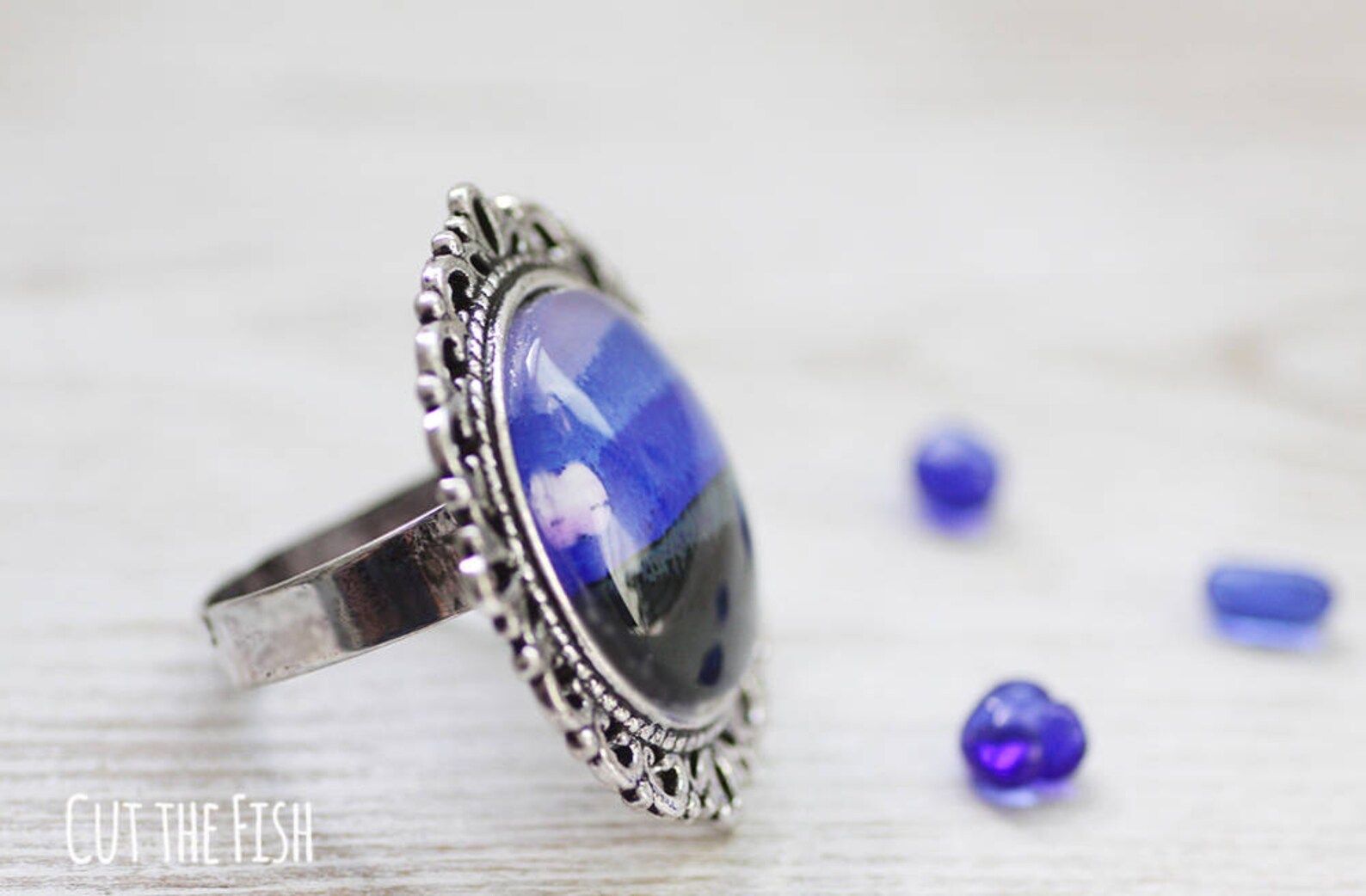 Full Moon Blue Ring in Silver Tone Vintage Style Adjustable Ring - Etsy