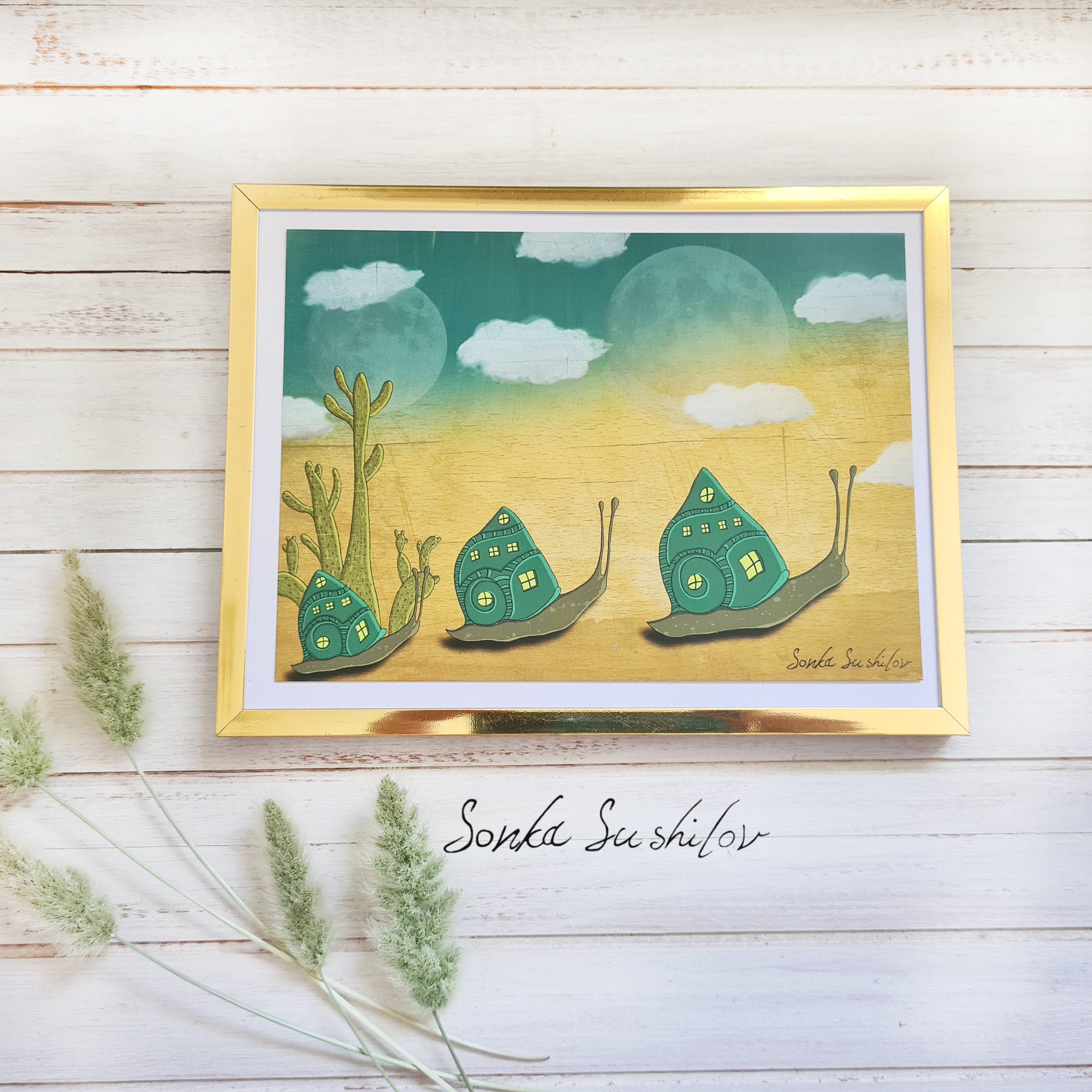 Snails With Houses Art Print (4 Different Sizes) - Fairy Tale Greeting ...