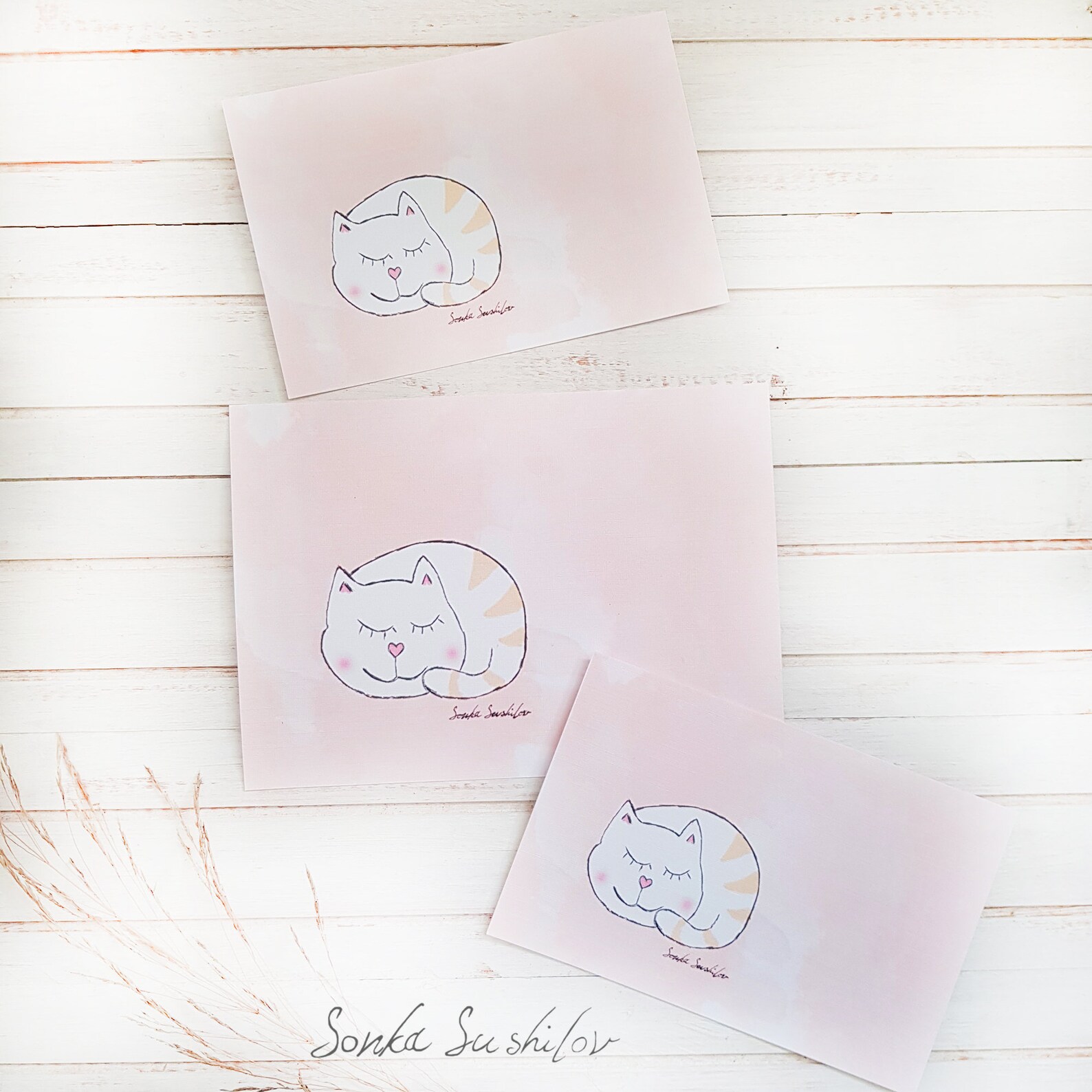 Sleepy Cat Print (3 Different Sizes) - Cute Cat Greeting Card - Etsy