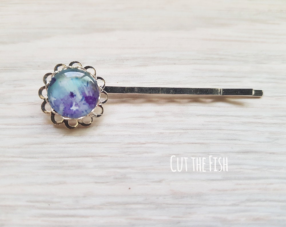 Purple Blue Hair Pin - Purple Hair Pin - Silver Bobby Pin - Art Jewelry ...