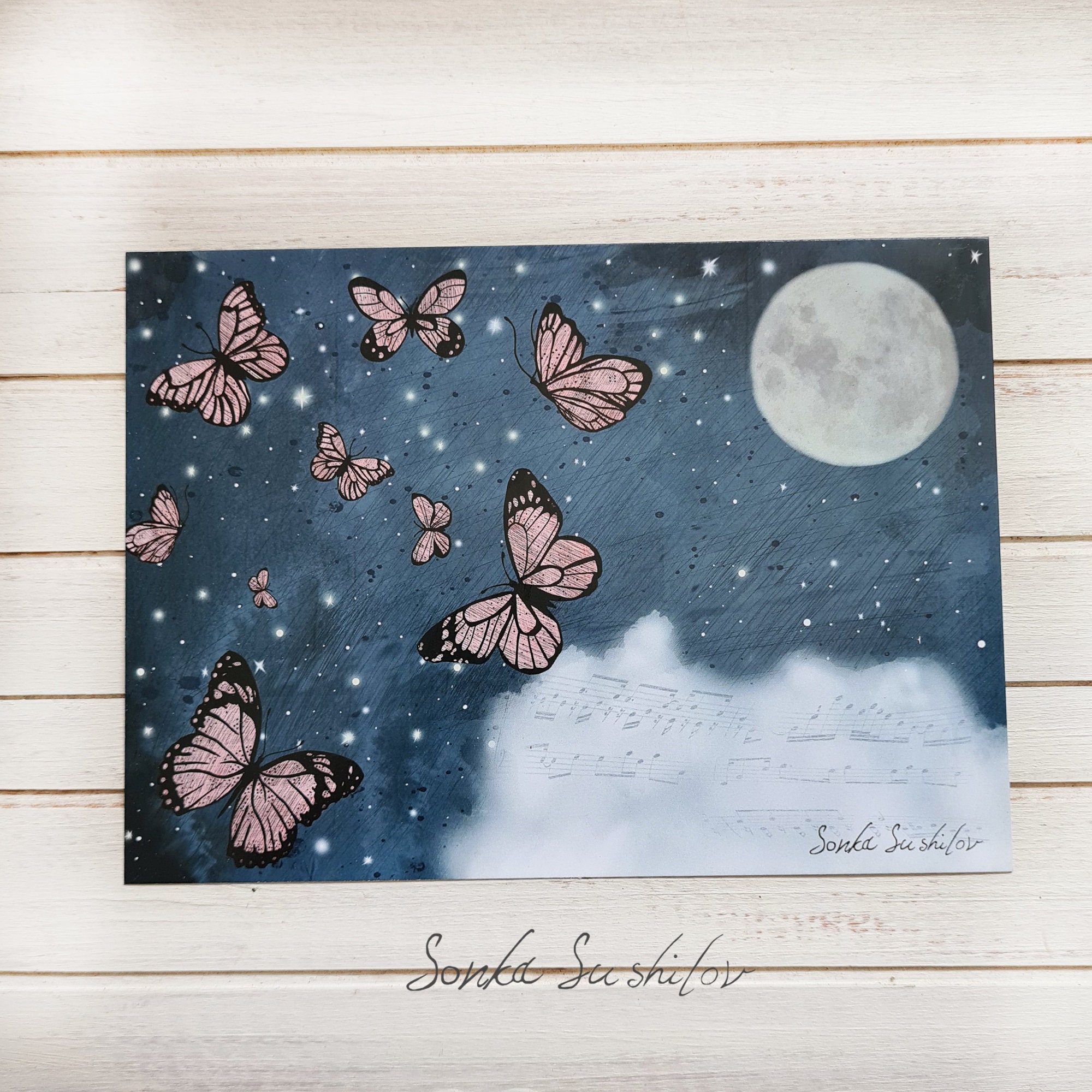 Singing Butterflies in the Night Sky Art Print (4 Different Sizes ...