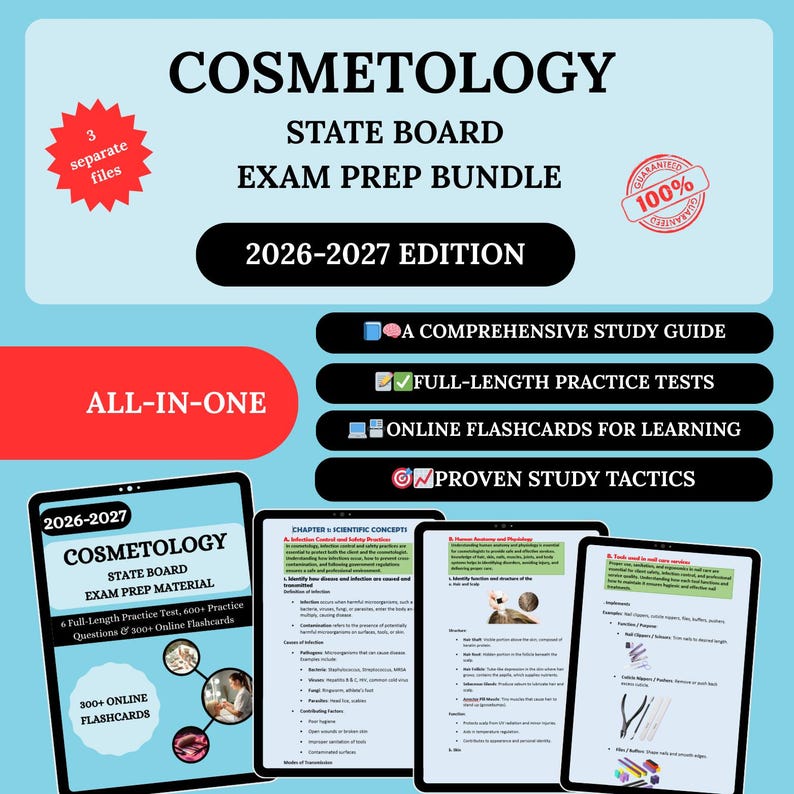 Cosmetology Exam Prep Bundle 2026 | Cosmetology Written Exam ...
