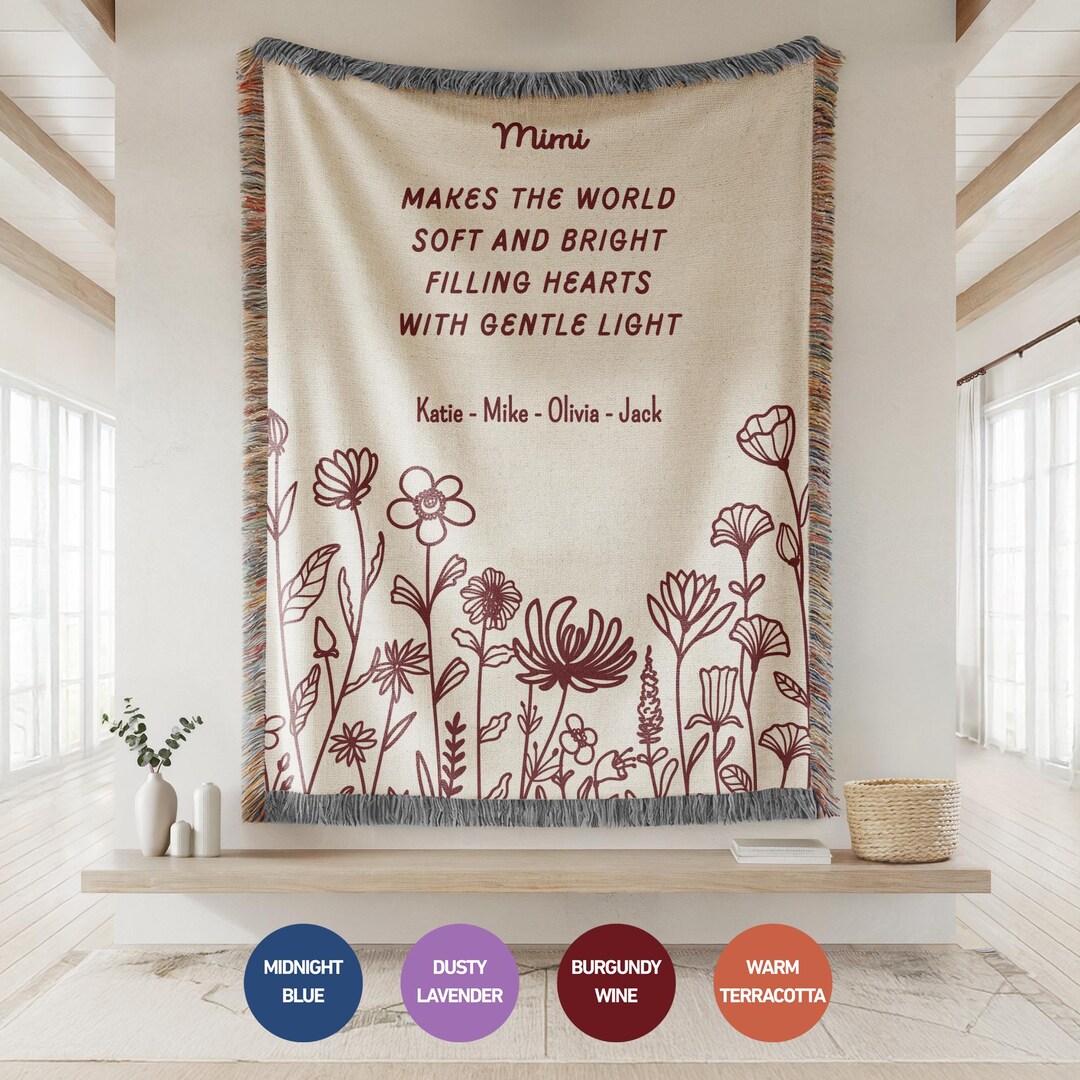 Custom Mimi Blanket | Personalized Floral Woven Throw for Grandma, Nana ...