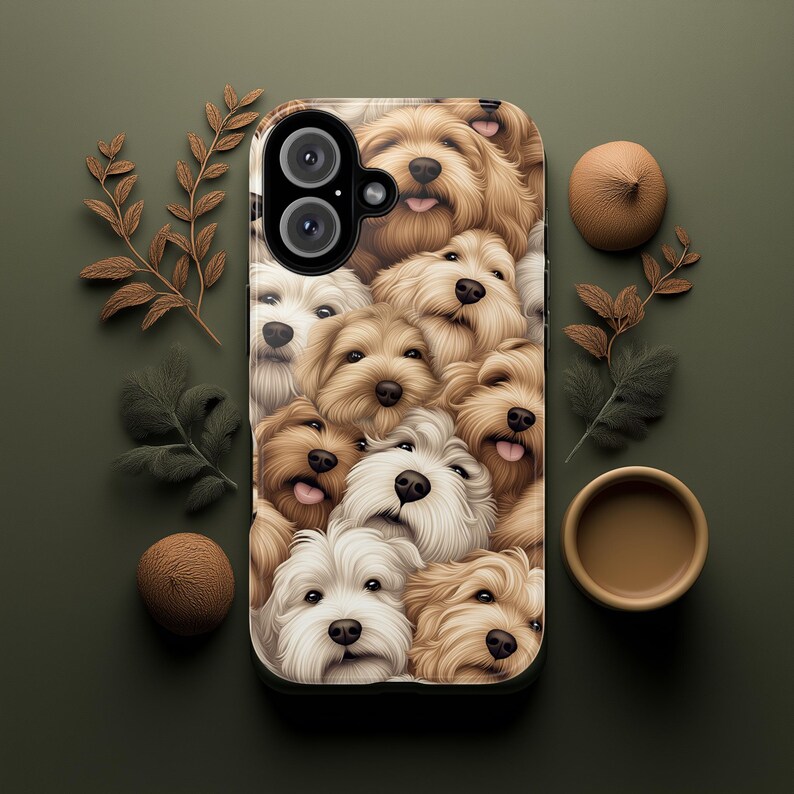 Phone Case, Cockapoo Dog Print, Cute Fluffy Dogs, Tan, Golden, Tough ...