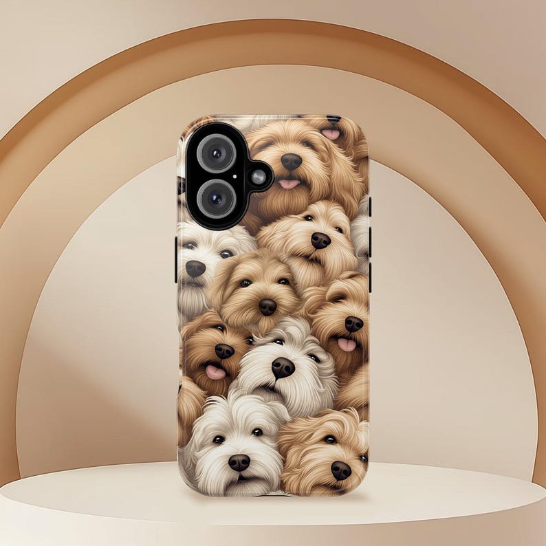 Phone Case, Cockapoo Dog Print, Cute Fluffy Dogs, Tan, Golden, Tough ...