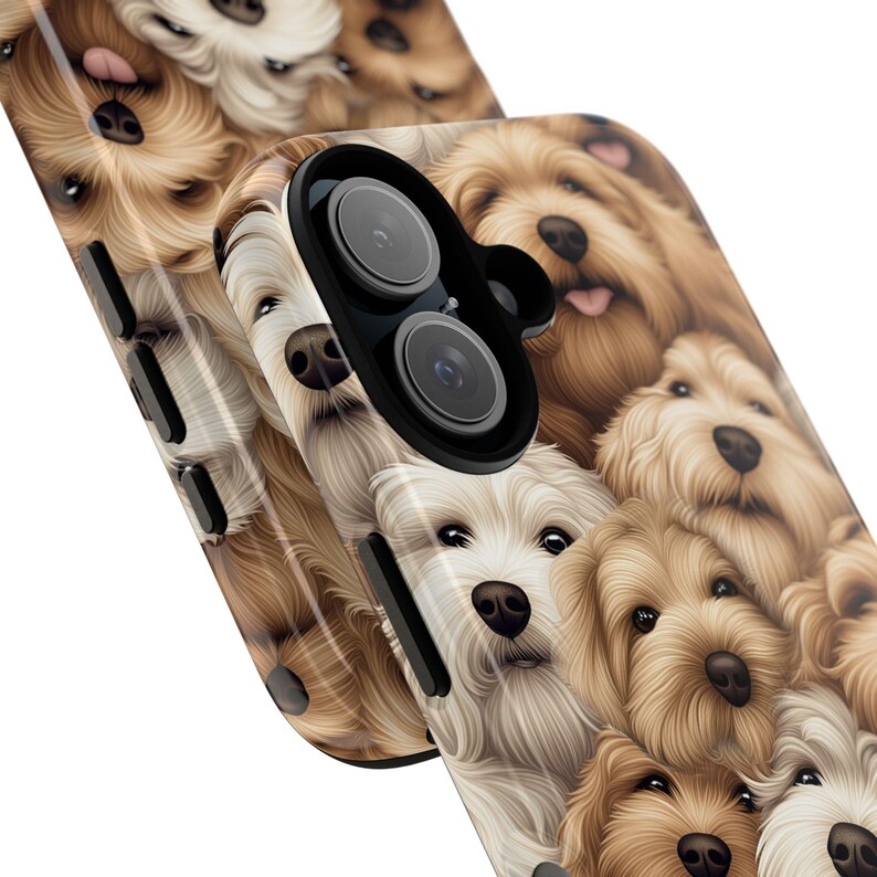 Phone Case, Cockapoo Dog Print, Cute Fluffy Dogs, Tan, Golden, Tough ...