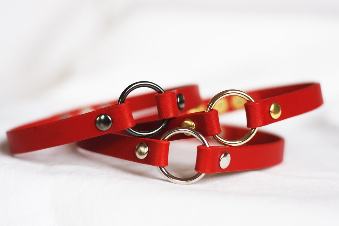 Red Leather Choker O Ring Choker Handmade Unique Choker With Snap ...