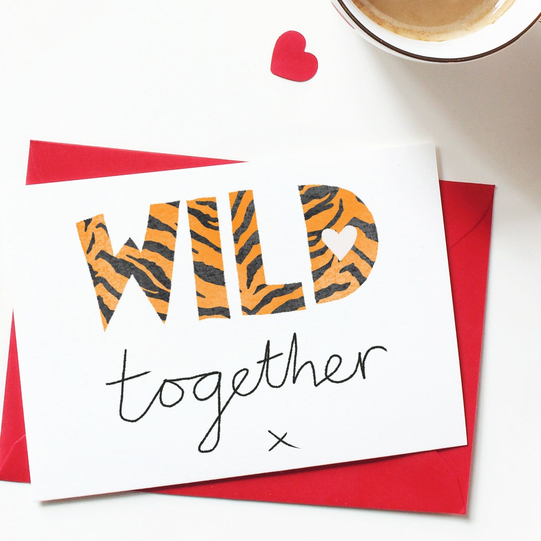 WILD TOGETHER Wedding Card Tiger Print Engagement Card / Anniversary Cards Jungle Themed Wedding ...