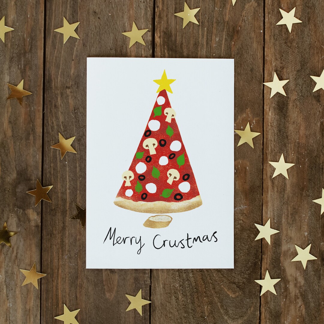 Pizza Christmas Tree Card merry Crustmas Funny - Etsy UK