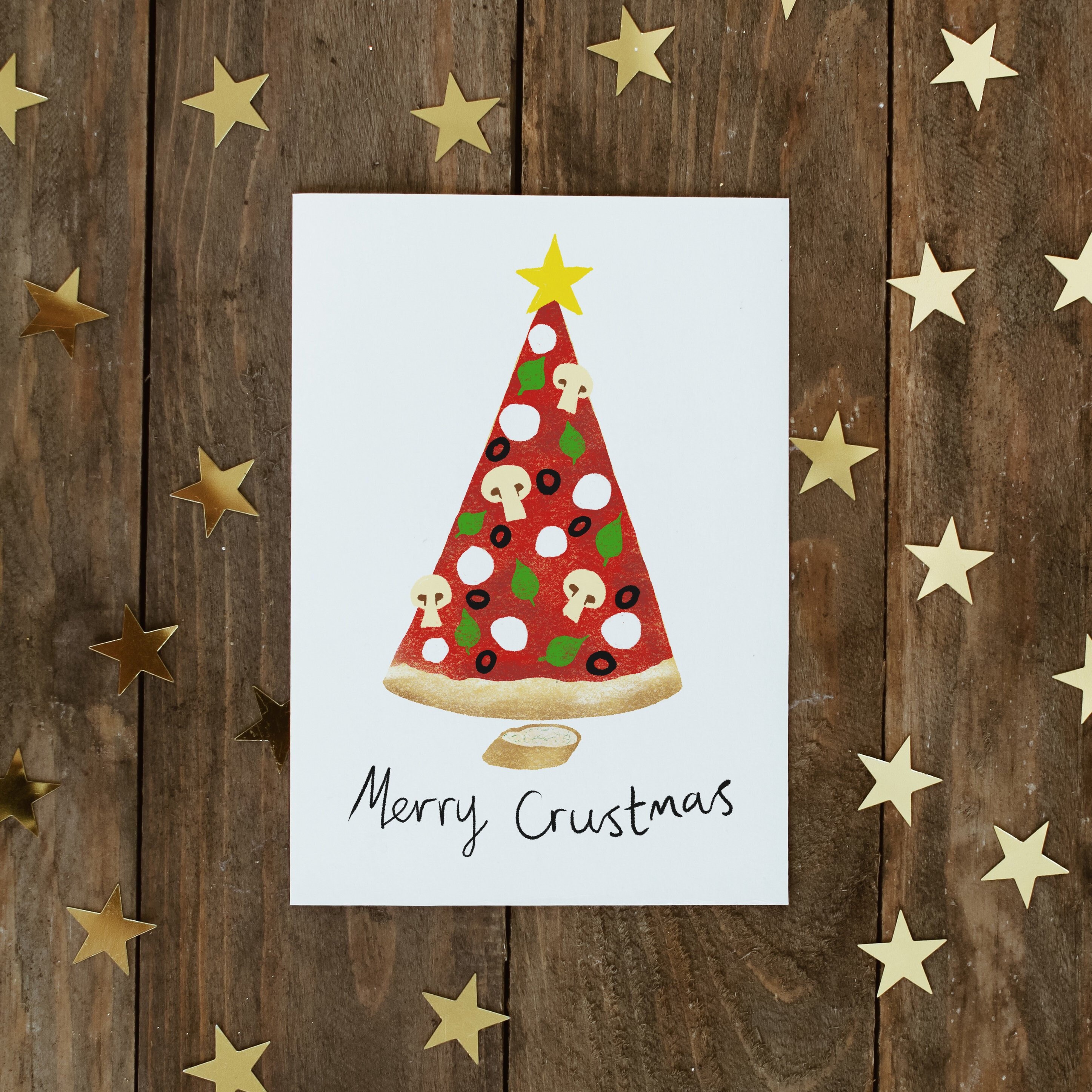Pizza Christmas Tree Card merry Crustmas Funny - Etsy UK