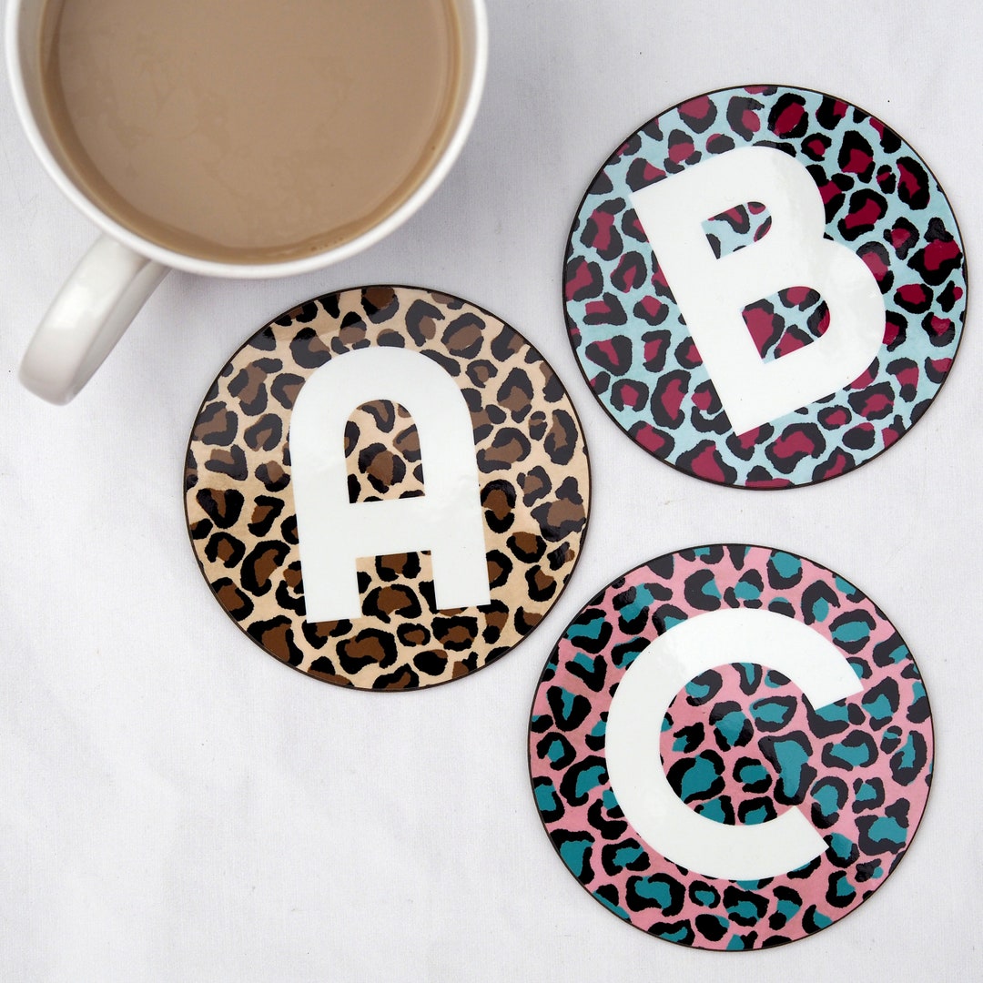 Personalized Leopard Print Coaster: Initial or Number - Etsy